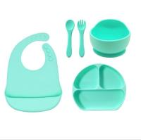 China Silicone Baby Feeding Set 5pcs Best Waterproof Safety Easy Clean Bowl with Spoon Bib for sale