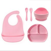China Silicone Baby Feeding Set 5pcs Best Waterproof Safety Easy Clean Bowl with Spoon Bib for sale