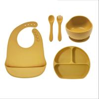 China Silicone Baby Feeding Set 5pcs Best Waterproof Safety Easy Clean Bowl with Spoon Bib for sale