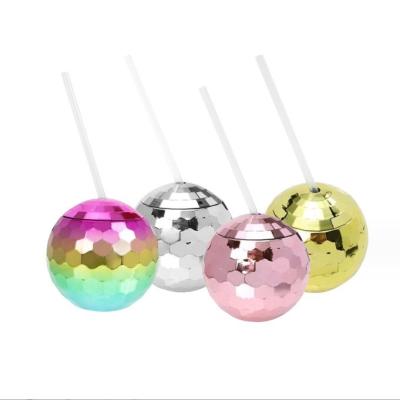China 600ml Unique Disco Ball Cups Electroplated Flash Spherical Double Wall Plastic Cups for sale