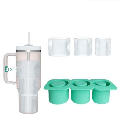 China Silicone Stanley Ice Cube Tray With Lid 3 Hollow Cylinder Ice Molds For 30-40oz Cups for sale