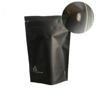 China Black 100% Recyclable Stand Up Pouches Resealable Coffee Bags with Valve 150mic for sale