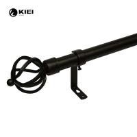 China 28mm Metal Curtain Pole With Birdgage Finials Extendable From 28-120 Inch Black Color for sale