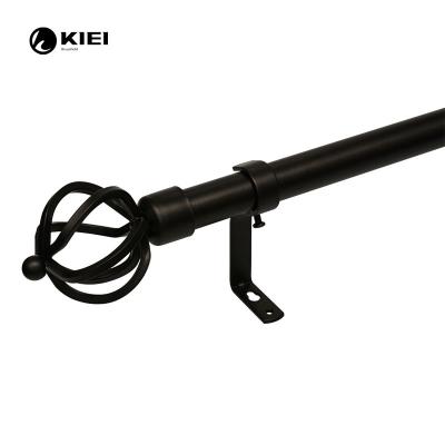 China 28mm Metal Curtain Pole With Birdgage Finials Extendable From 28-120 Inch Black Color for sale