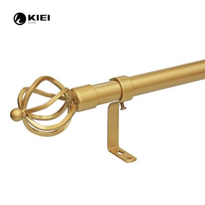 China Light Gold Color 28mm  Metal Curtain Pole With Birdgage Finials Extendable From 28-120 Inch for sale