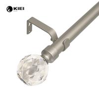 China Matt Nickel Color 28mm Metal Curtain Pole With Acrylic Finials Extendable From 28-120 Inch for sale