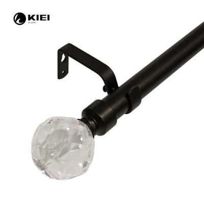 China 28mm Metal Curtain Pole With Acrylic Ball Shape Finials Extendable From 28-120 Inch Black Color for sale