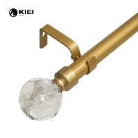 China 28mm Metal Curtain Pipe With Acrylic Ball Shape Finials Extendable From 28-120 Inch Light Gold Color for sale