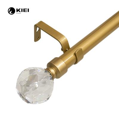 China 28mm Metal Curtain Pipe With Acrylic Ball Shape Finials Extendable From 28-120 Inch Light Gold Color for sale