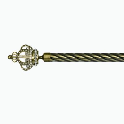 China 28MM Crown Design Curtain Finial Anti- Brass Color Iron Material 6 Meter Twisted Pipe With Accessories for sale