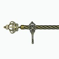 China 28MM Crown Design Curtain Finial Anti- Brass Color Iron Material 6 Meter Twisted Pipe With Accessories for sale