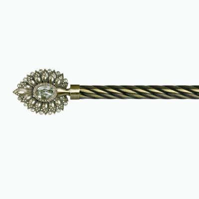 China 28MM Diamond Peacock shape Finial Anti-Brass color 6M Curtain Pole With Single Bracket Bedroom Decor for sale