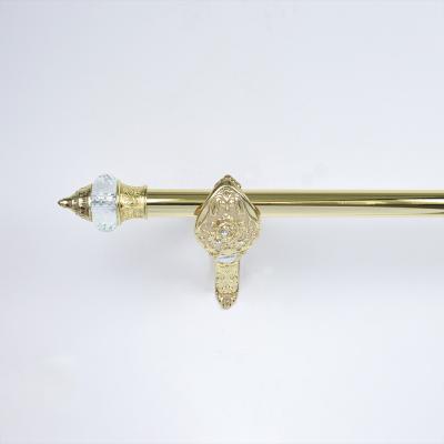 China Golden 28mm Sharp Cap Crystal Finial 3m Iron Curtain Pole With Aluminum Single Bracket for sale