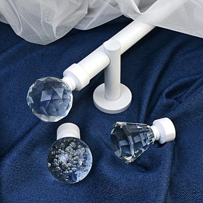 China 19MM White Color Metal Curtain Rod With Three Dimensional Crystal Ball Finials For Window Decor for sale