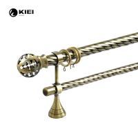 China Antique Brass Color 28/19mm Metal Twist Curtain Pole Set With Ball Design Finials for sale