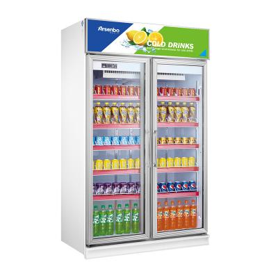 China 1000L Commercial Beer Coolers , Stainless Steel Upright Double Door Display Freezer for sale