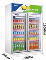 China 1000L Commercial Beer Coolers , Stainless Steel Upright Double Door Display Freezer for sale