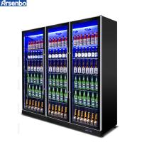 China 220V-240V Vertical Display Fridge , Multicolor LED Upright Glass Door Chiller for sale
