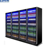 China 220V-240V Vertical Display Fridge , Multicolor LED Upright Glass Door Chiller for sale