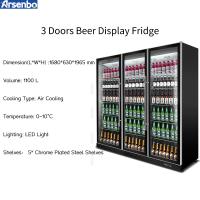 China 220V-240V Vertical Display Fridge , Multicolor LED Upright Glass Door Chiller for sale