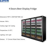 China 220V-240V Vertical Display Fridge , Multicolor LED Upright Glass Door Chiller for sale