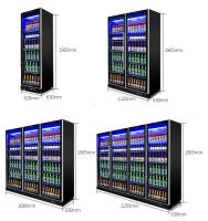 China 220V-240V Vertical Display Fridge , Multicolor LED Upright Glass Door Chiller for sale