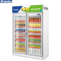China Practical White Double Door Beverage Cooler , 1200L Commercial Bottle Cooler Upright for sale