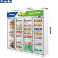 China 4 Door Upright Commercial Beverage Refrigerator 2000L For Drinks for sale