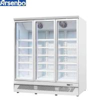 China Multiclimate Vertical Glass Door Freezer , 750W 3 Door Merchandiser Refrigerator for sale
