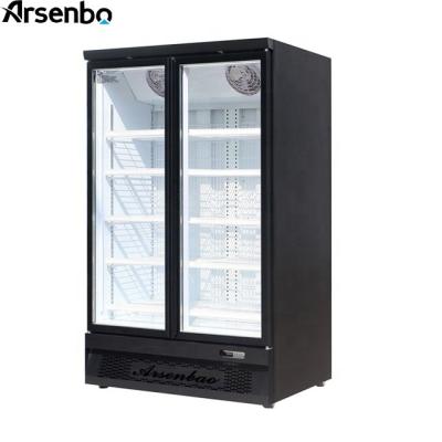 China Black Two Door Commercial Supermarket Refrigerator Digital Temp 950L for sale