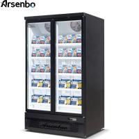 China Black Two Door Commercial Supermarket Refrigerator Digital Temp 950L for sale
