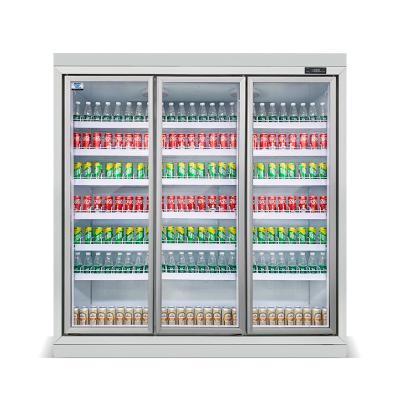 China Fruit Vegetable Commercial Supermarket Refrigerator 220V With 3 Glass Door for sale