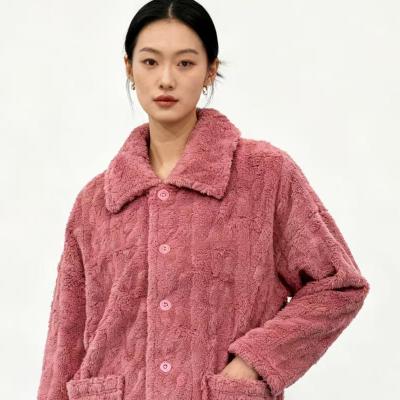 China Light Pink & Dusty Rose Warm Plush Button-Front Pajama Set - Two-Piece Loungewear with Pockets for sale