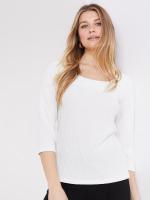 China legant White Textured Crinkle Knit Square Neck 3/4 Sleeve Fitted Top for sale