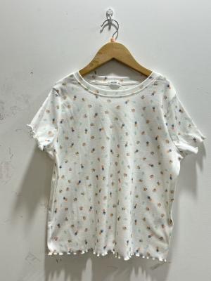 China Casual Pineapple Print Ribbed Knit Set - Ruffle Hem T-Shirt & Shorts for sale