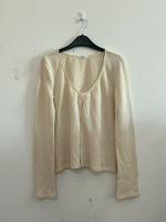 China Creamy & Black Sheer Knit Overlap Top - Cozy Vibe Long Sleeve for sale
