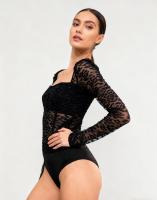 China Square Neck Leopard Mesh Bodysuit - Sheer & Sexy for sale