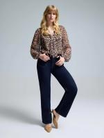 China Elegant V-Neck Blouse with Sheer Chiffon Sleeves & Metal Bar Accent (Olive Green / Magenta / Leopard Print) for sale