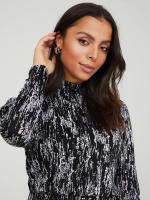 China Black & White Abstract Print Ruffled High Neck Long Sleeve Top - Modern Artistic Style for sale