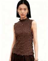 China Versatile Textured Ruffled Mock Neck Sleeveless Top - Perfect for Layering & Everyday Wear (Brown / Lavender) for sale
