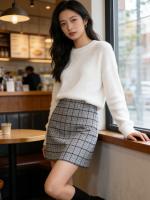 China Edgy Plaid Mini Skirt - Bodycon Fit for Street Style (Grey Plaid) for sale