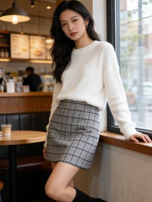 China Edgy Plaid Mini Skirt - Bodycon Fit for Street Style (Grey Plaid) for sale