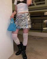 China Edgy Oversized Sequin Mini Skirt - Bodycon Fit for Night Out Style (Silver / Black / Pink) for sale