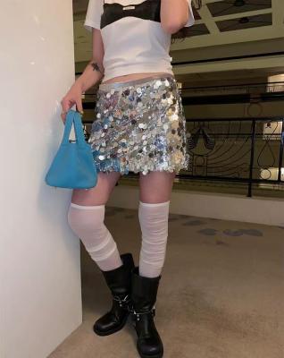 China Edgy Oversized Sequin Mini Skirt - Bodycon Fit for Night Out Style (Silver / Black / Pink) for sale
