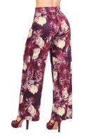 China Elegant Burgundy Floral Wide Leg Pants - Boho Chic Trousers for sale