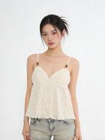 China Women's Textured Camisole Top with Beaded Straps - Brown & Cream for sale