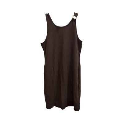 China Brown Sleeveless Mini Dress - Waffle Knit O-Ring Shoulder Detail for sale
