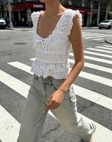 China Women's Ruffled Sleeveless Crop Top - White/Cream/Brown 3 Colors for sale