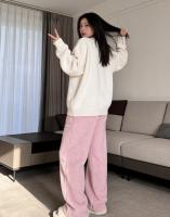 China Women's Teddy Fleece Wide Leg Lounge Pants - Brown/Beige/Blue/Pink 4 Colors for sale