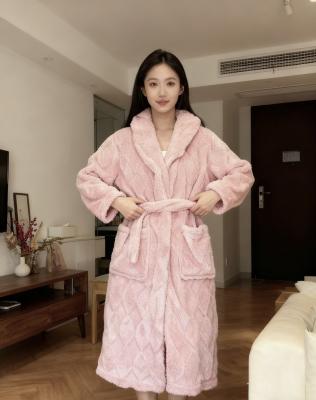 China Thick Plush Fleece Robe with Belt - Cozy Winter Loungewear (Pink) for sale